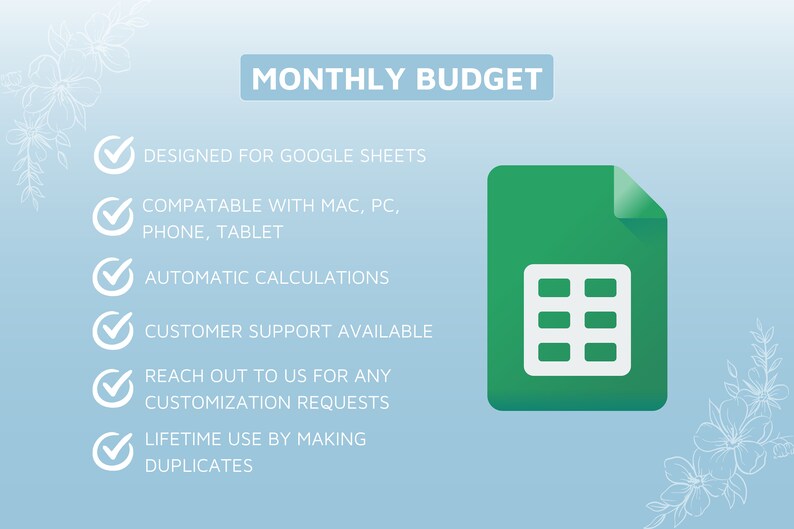 Monthly Budget Spreadsheet for Google Sheets - Budget Planner - Budget ...