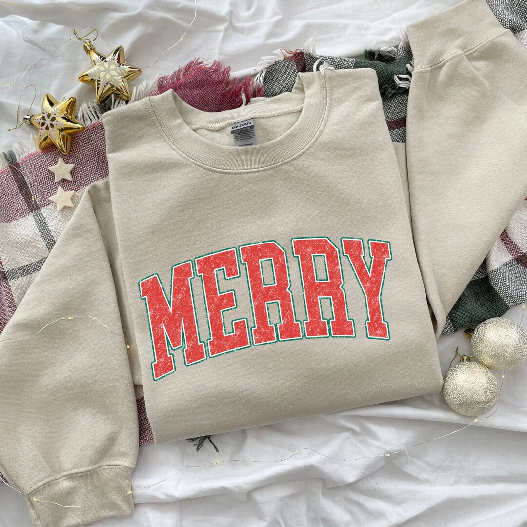 Merry Distressed Red and Green Christmas Sweatshirt,merry Christmas ...