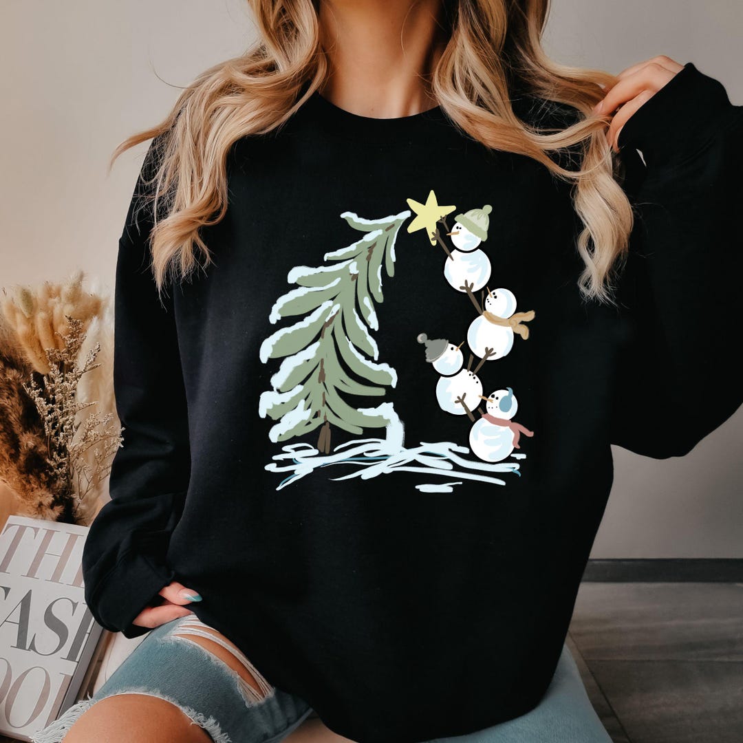 Snowman Stacking Christmas Sweatshirt, Cute Holiday Sweat, Snowman ...
