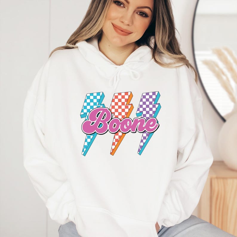 Boone Lightning Bolt Hoodie: Retro 80s Checkered Graphic Pullover ...