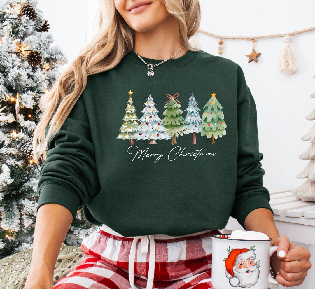 Christmas Trees Sweatshirt: Women's Holiday Sweater - Etsy