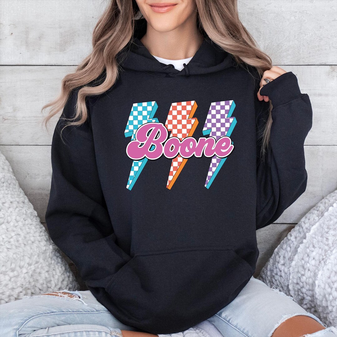 Boone Lightning Bolt Hoodie: Retro 80s Checkered Graphic Pullover ...
