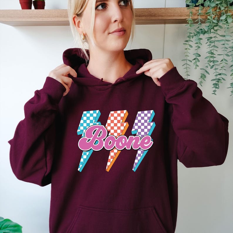 Boone Lightning Bolt Hoodie: Retro 80s Checkered Graphic Pullover ...