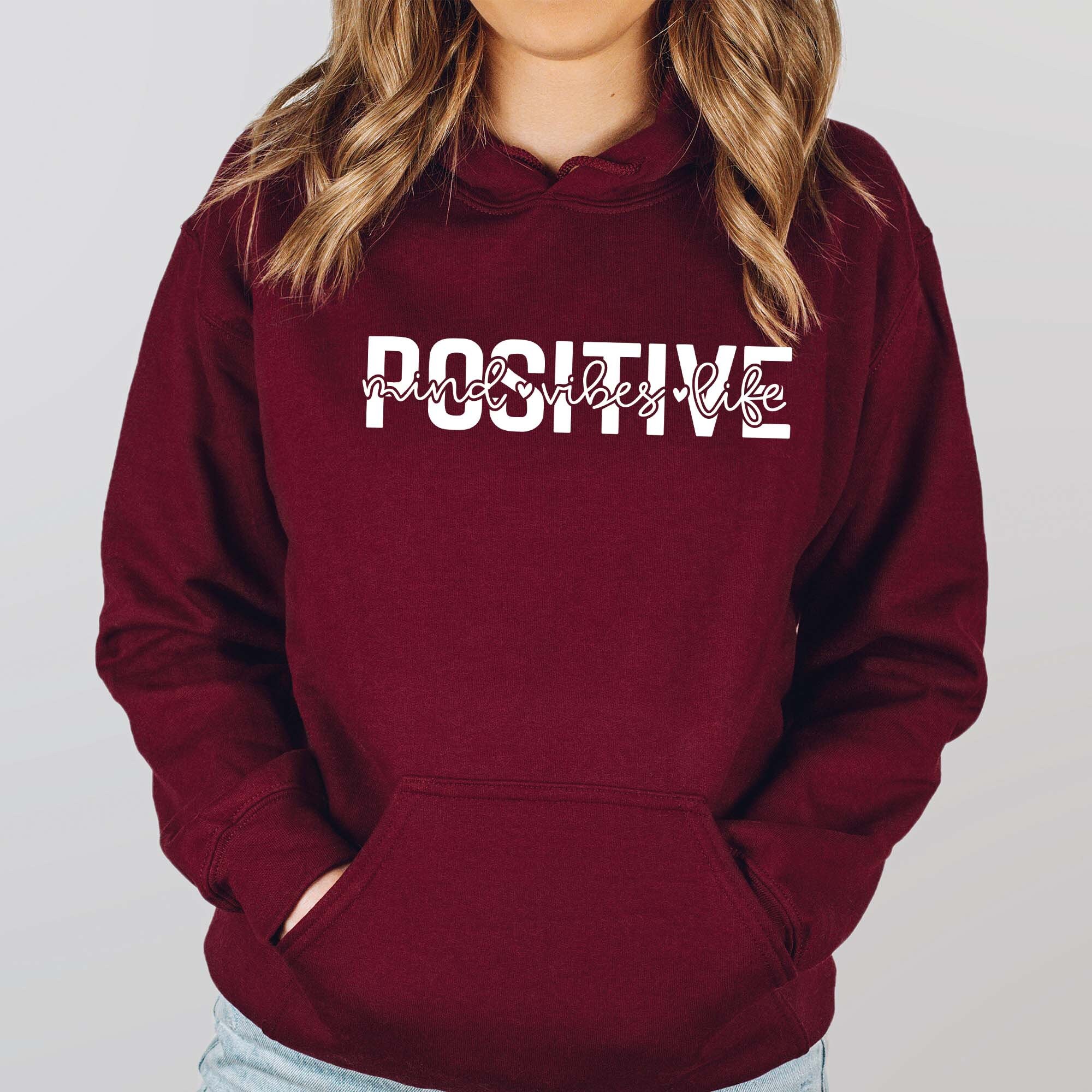 Positive Mind Vibes Life Hoodie, Positive Message Hoodie, Motivational ...