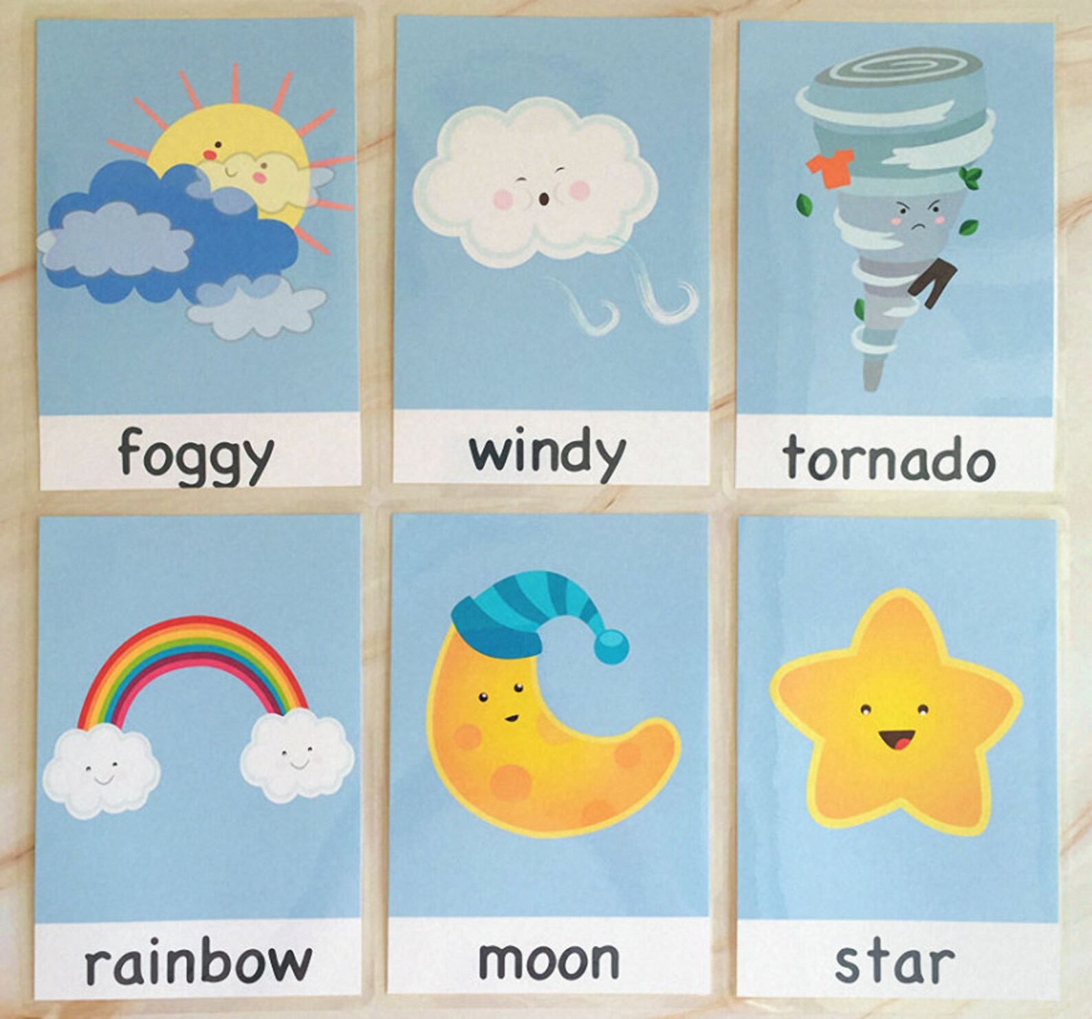 Weather Flash Cards Waterproof English Words Pocket Cards Kids Learning ...