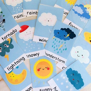 Weather Flash Cards Waterproof English Words Pocket Cards Kids Learning ...