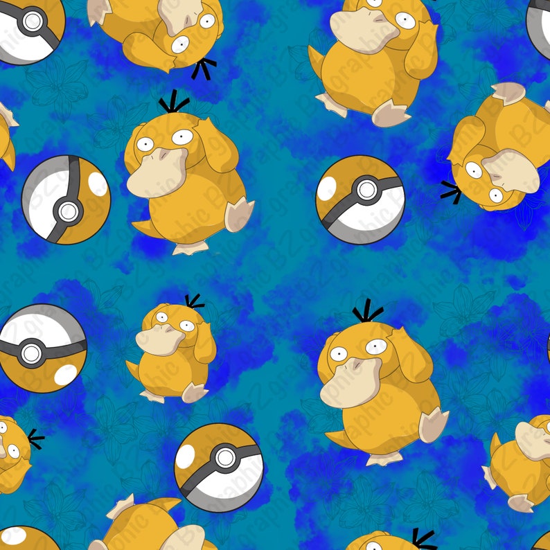 Psypoke Seamless Design, 90s Cartoon Character Seamless File, Psyduck ...