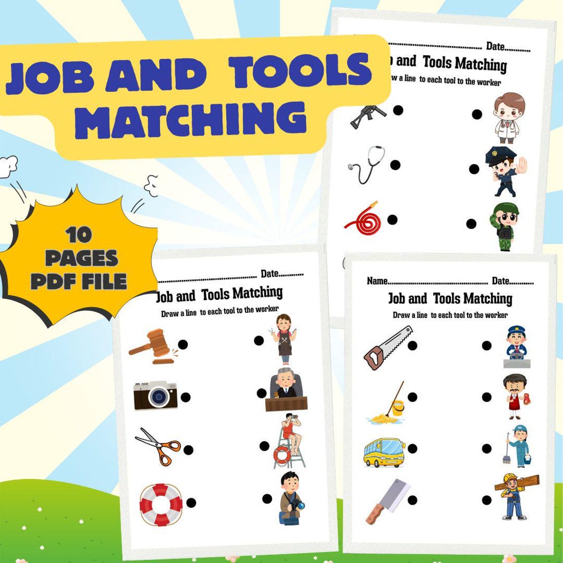 Community Helpers Matching Worksheet: Preschool & Kindergarten Activity ...
