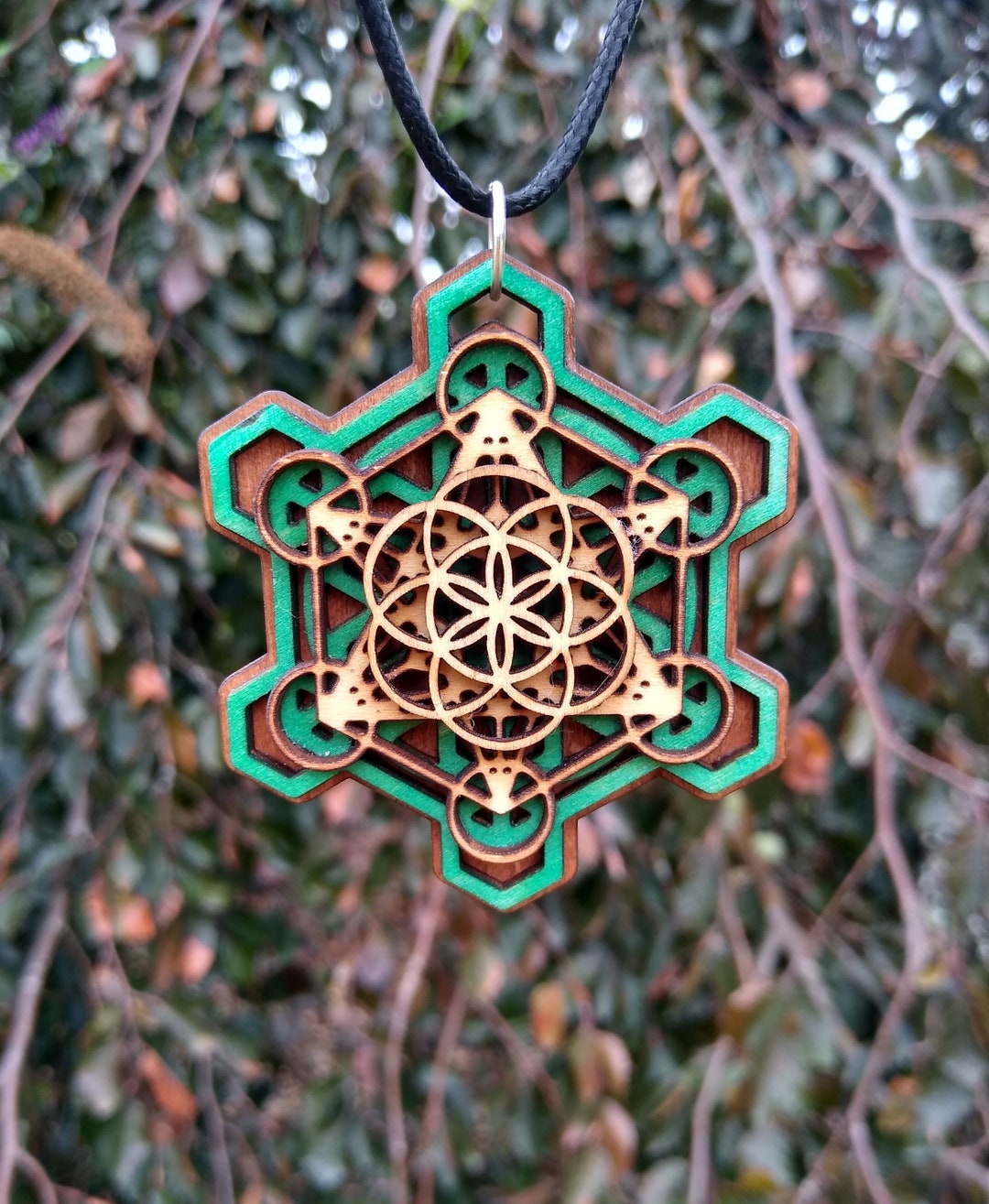 Handmade Sacred Geometry Necklace. Earth Goddess Wood Festival Pendant ...