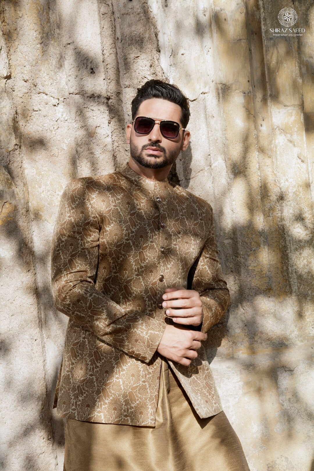 Home Made Beige Self Jamawar Prince Coat for Wedding Wear, Groom, Party ...