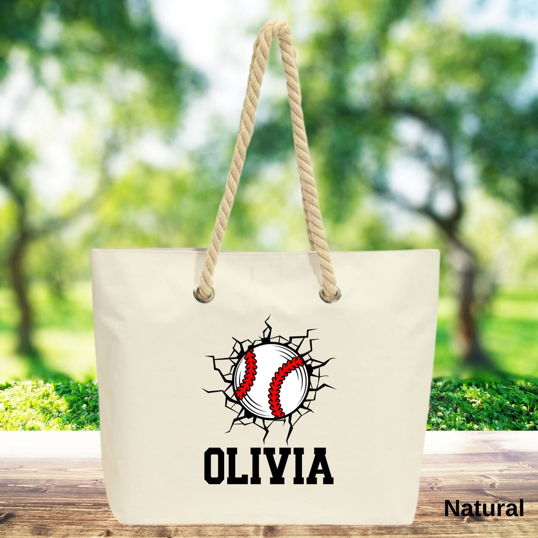 Custom Baseball Mom Large Canvas Tote Bag, Personalized Sports Gear ...