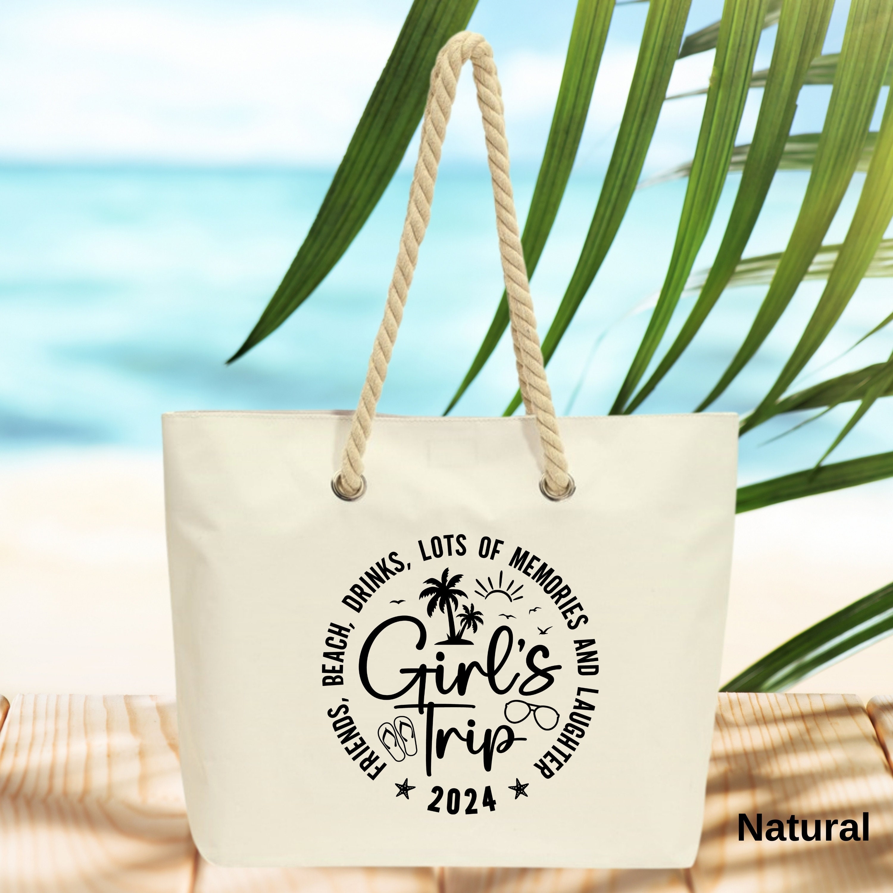 Personalized Girls Trip Tote Bag, Custom Beach Canvas With Name, Ideal ...