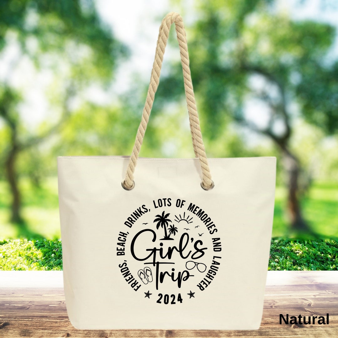 Personalized Girls Trip Tote Bag, Custom Beach Canvas With Name, Ideal ...