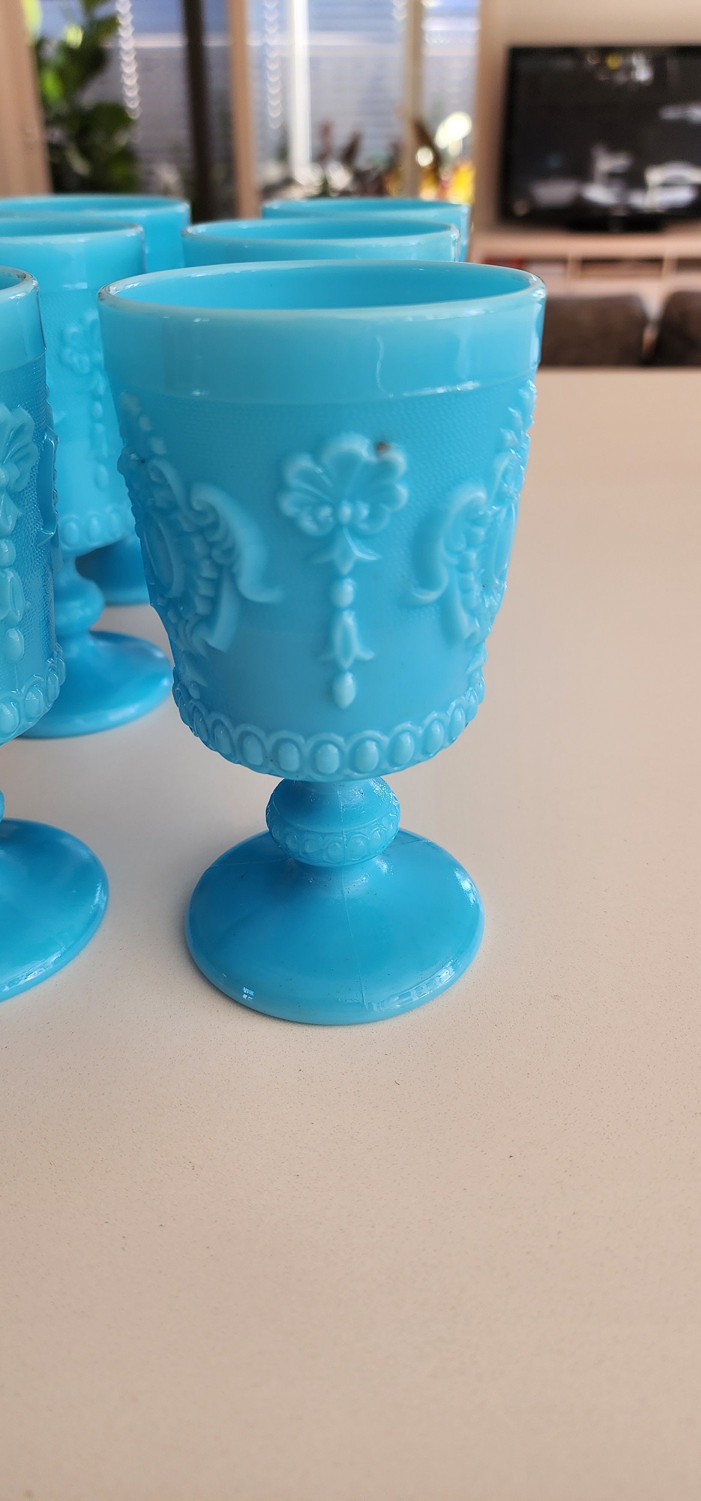 Aqua Milk Glass Opaline Goblets - Etsy