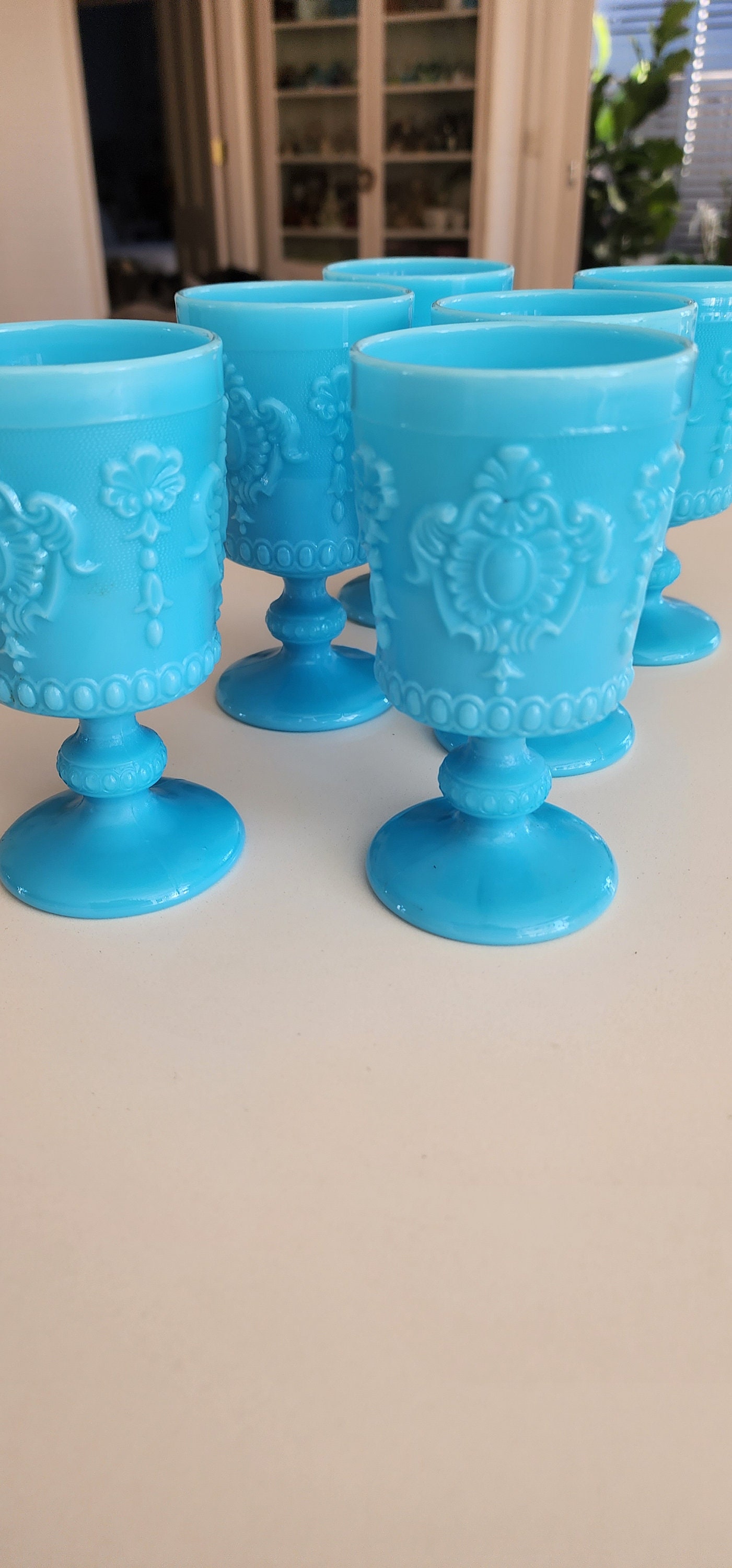 Aqua Milk Glass Opaline Goblets - Etsy