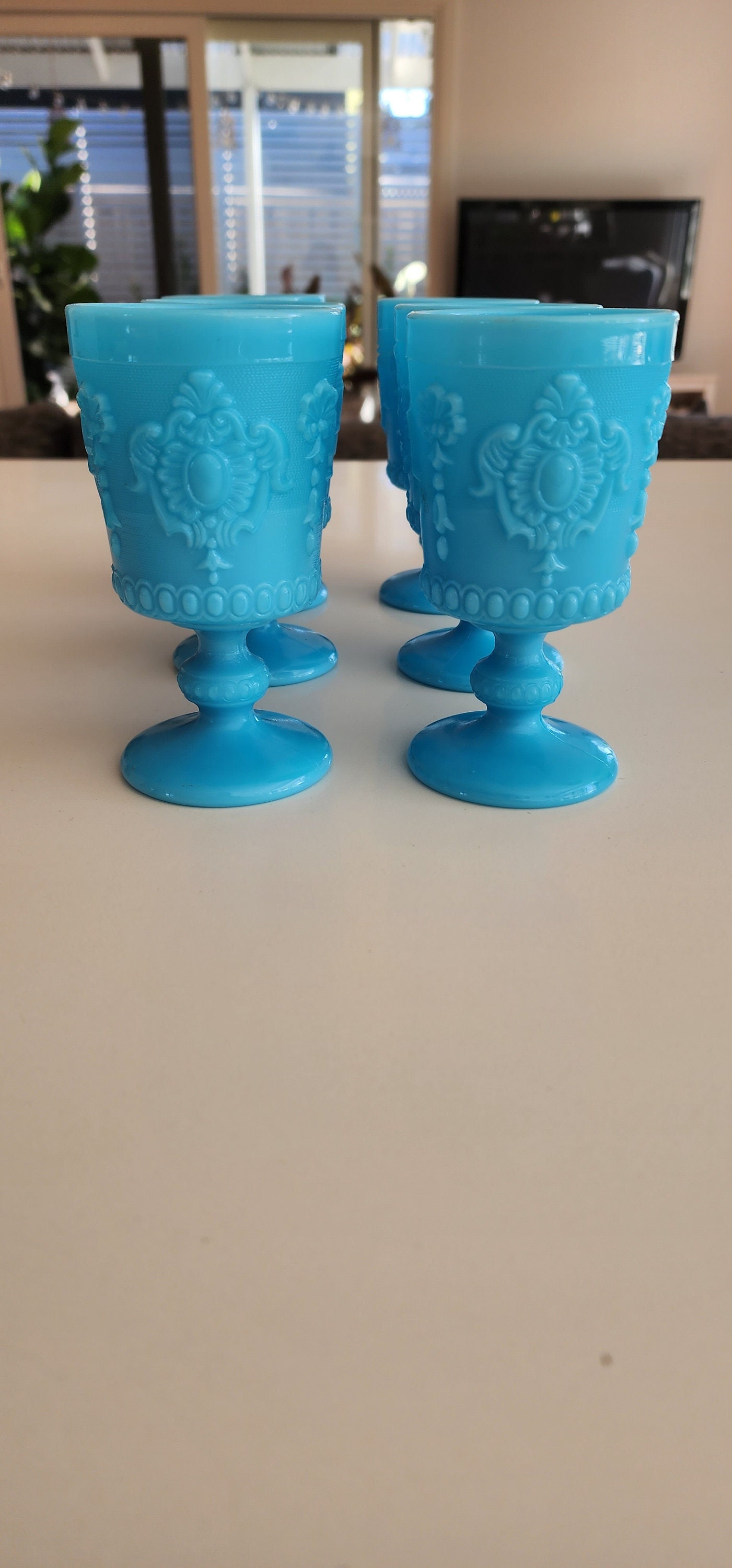Aqua Milk Glass Opaline Goblets - Etsy