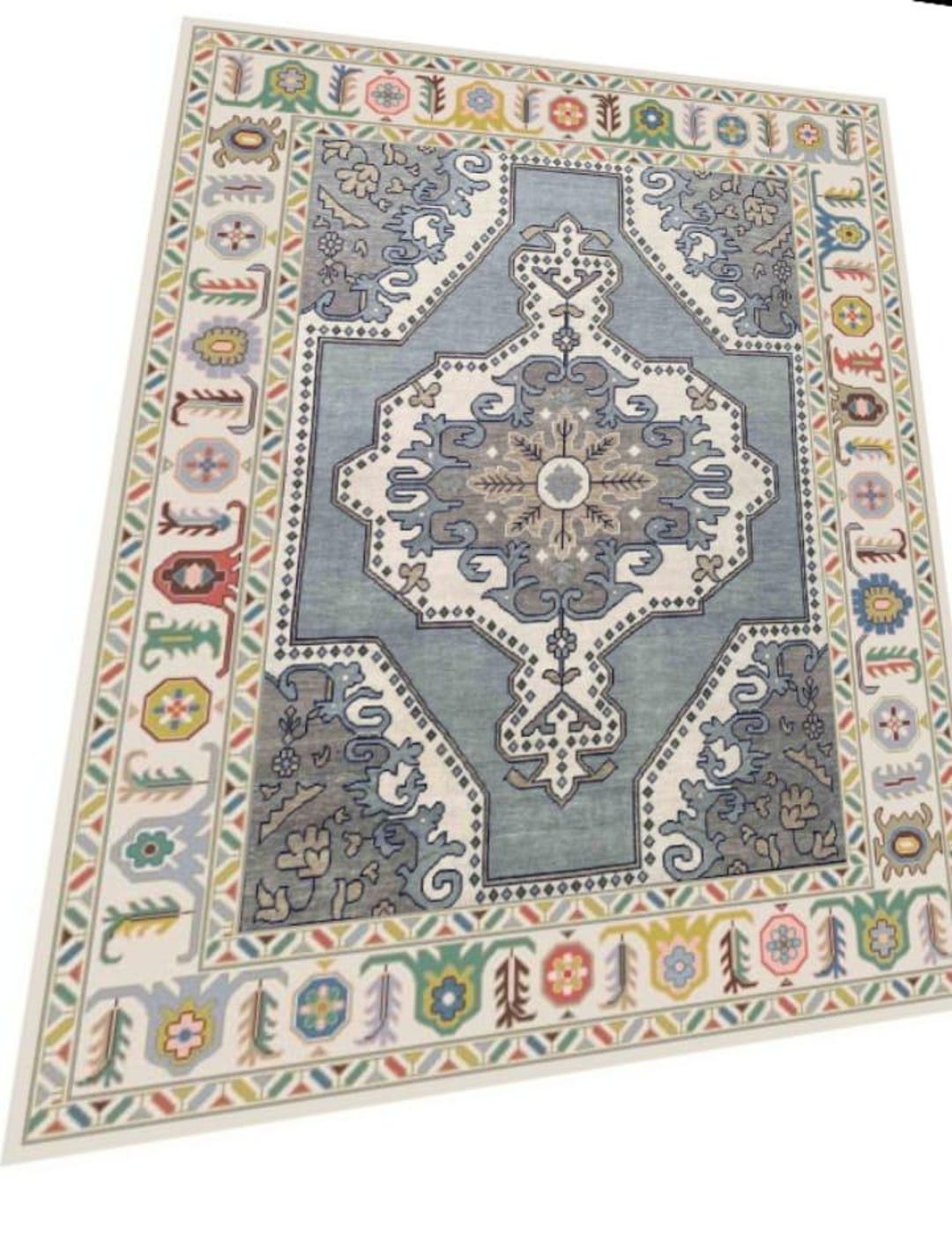 Scallop Rug Blue & Brown and Green, Hand-tufted Wool Area Rugs for ...