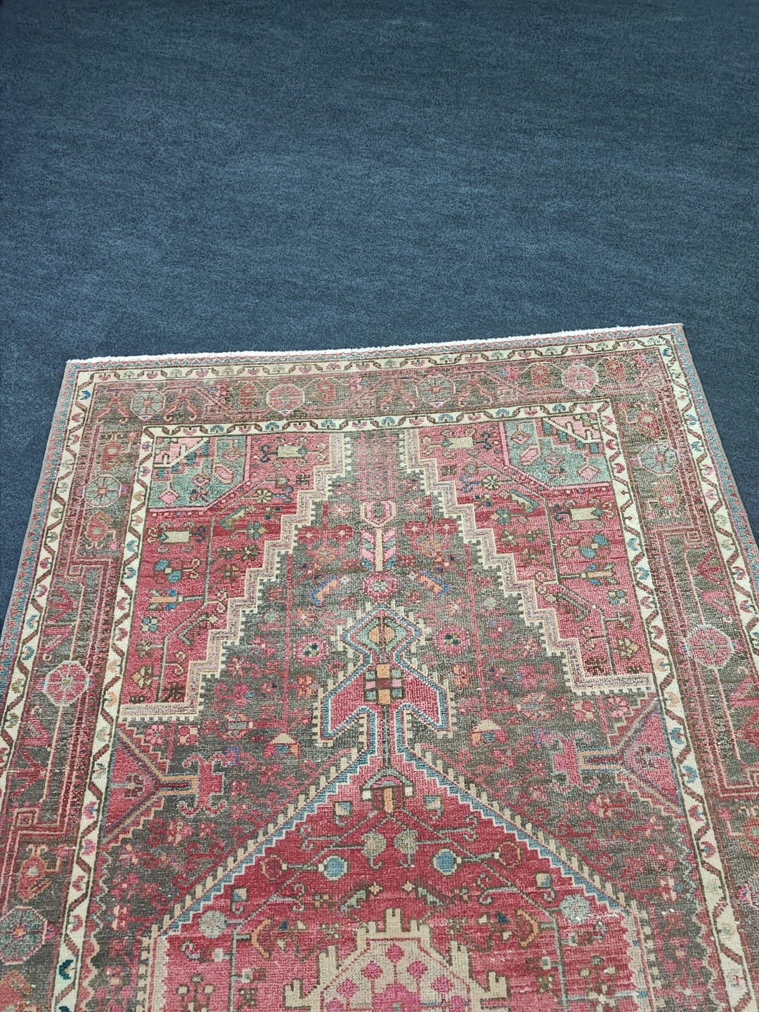 Vintage Indo Heriz Area Rug 4X8, Indoor Carpet 8 X 10, Red Orange Rug ...
