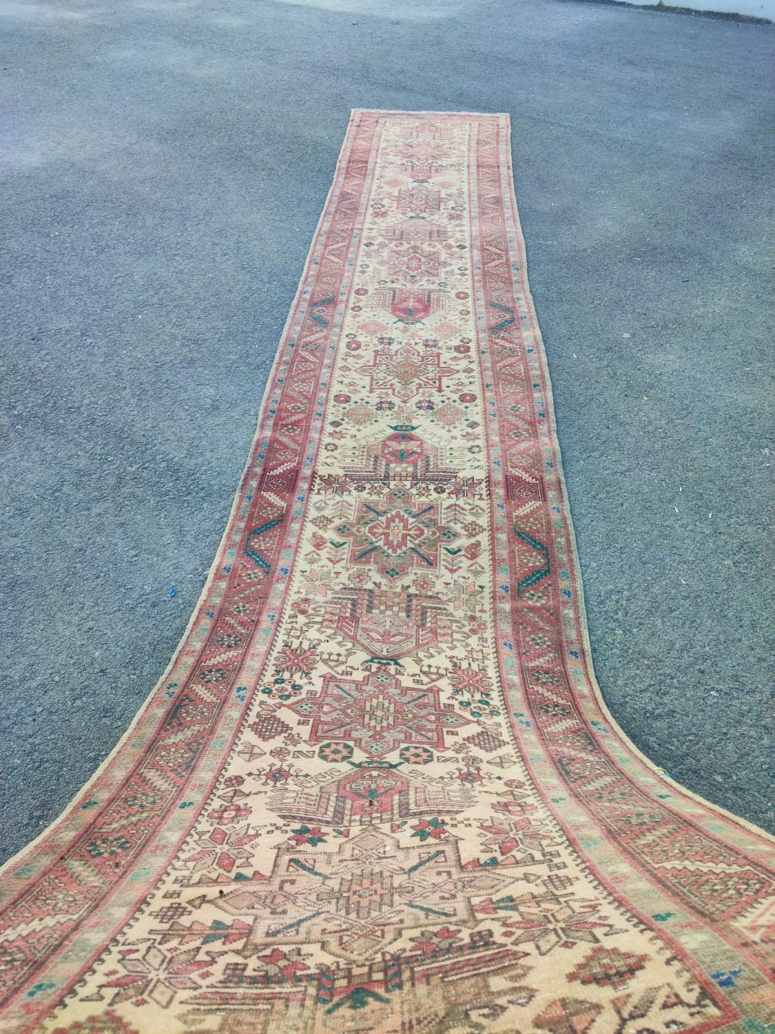 18ft Pastel Color Heri Rug Runner Dark Color Vintage Rug Runner Heriz ...