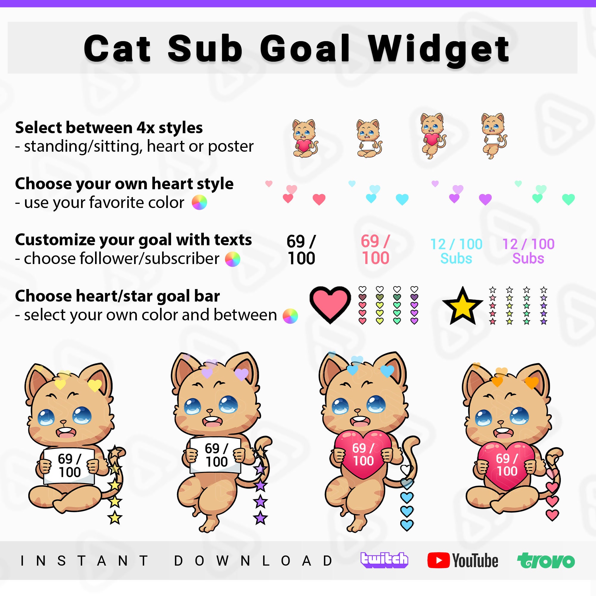 Twitch Sub Goal Widget Pet Cute Cat OBS Widget Overlay Fully ...