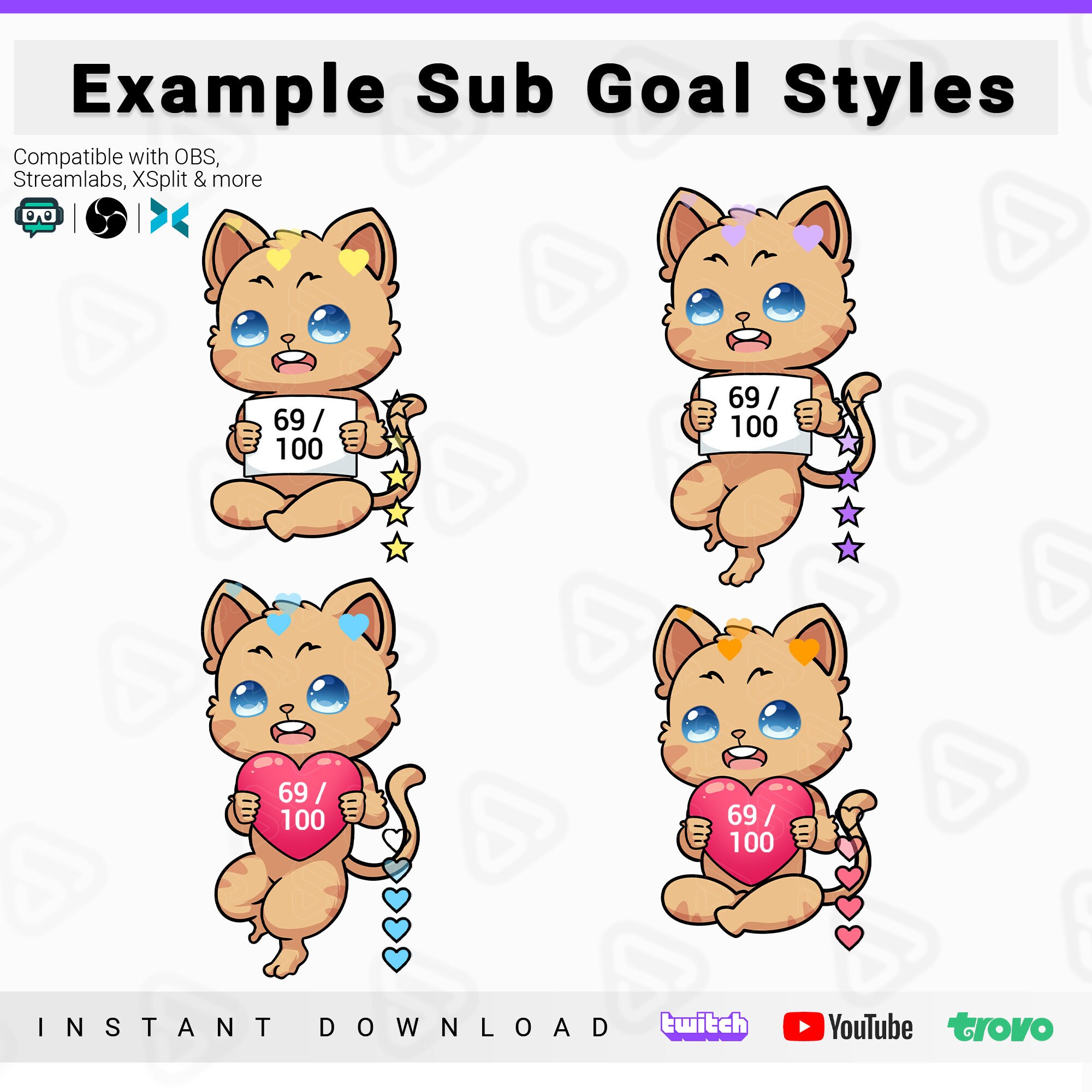 Twitch Sub Goal Widget Pet Cute Cat OBS Widget Overlay Fully ...