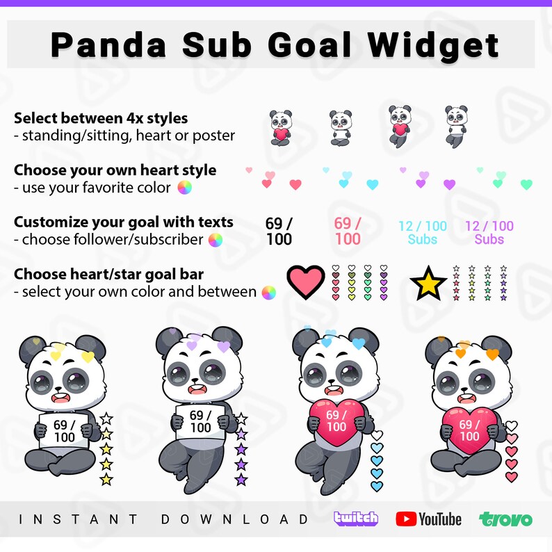 Twitch Sub Goal Widget Pet Cute Panda OBS Widget Overlay Fully ...