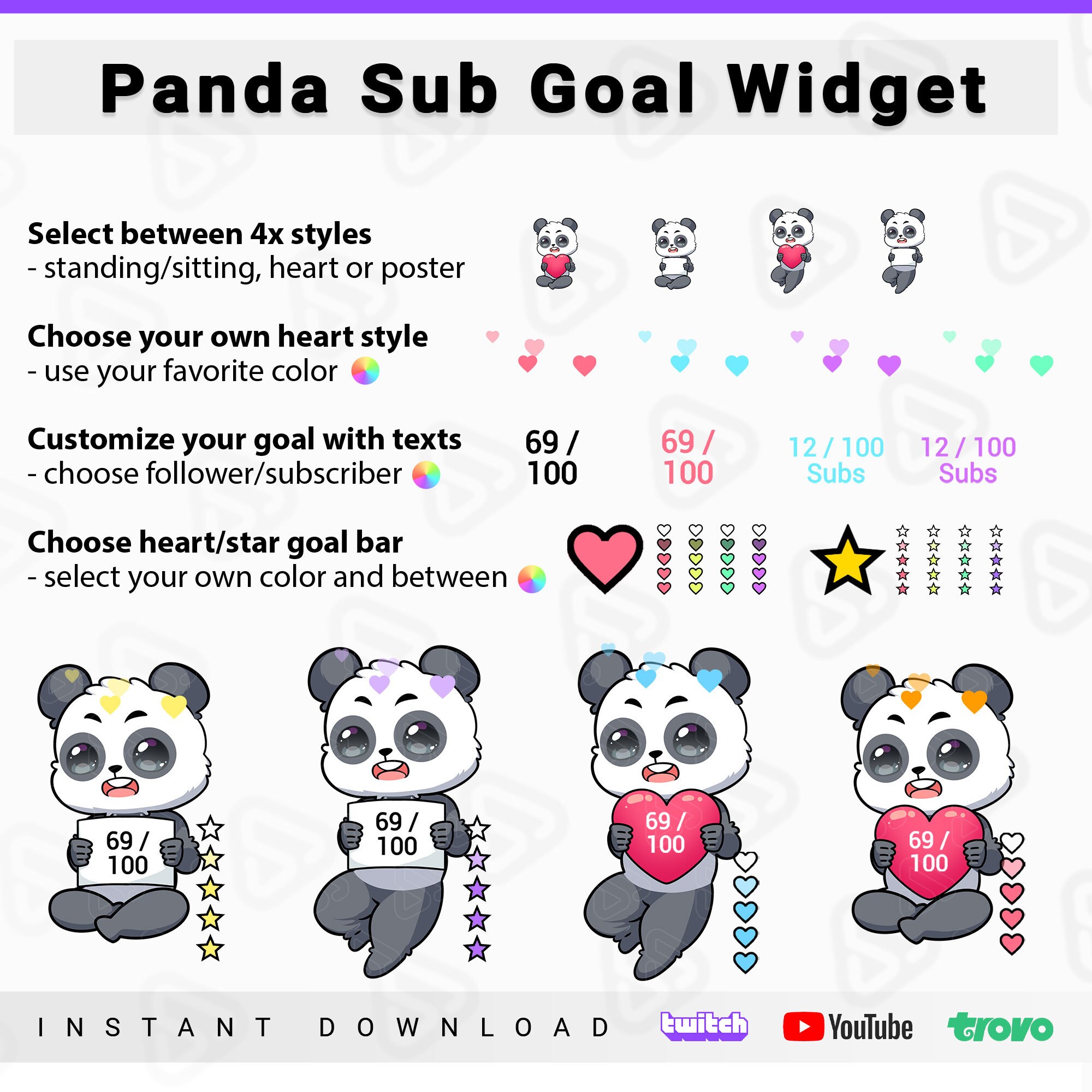 Twitch Sub Goal Widget Pet Cute Panda OBS Widget Overlay Fully ...