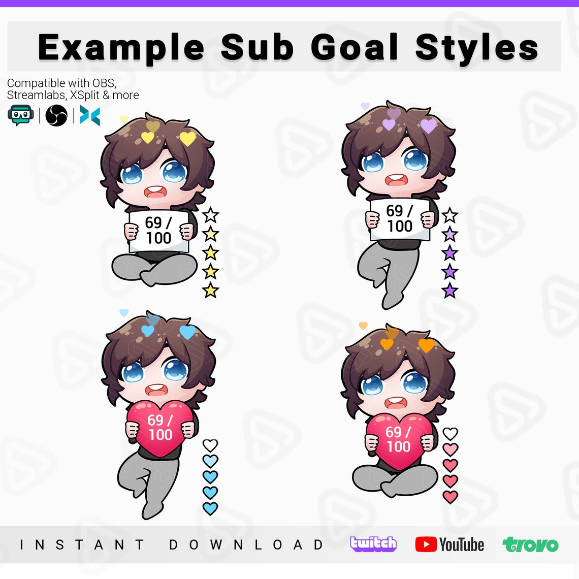 Twitch Sub Goal Widget Cute Boy Chibi OBS Widget Overlay Fully ...