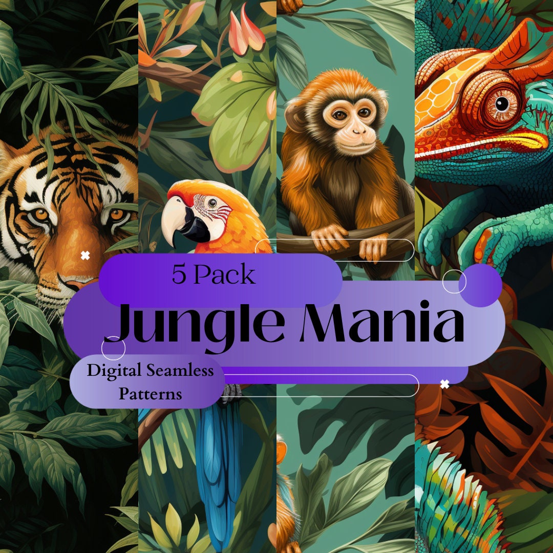 Jungle Animal Design Seamless Patterns Tiger Parrots - Etsy