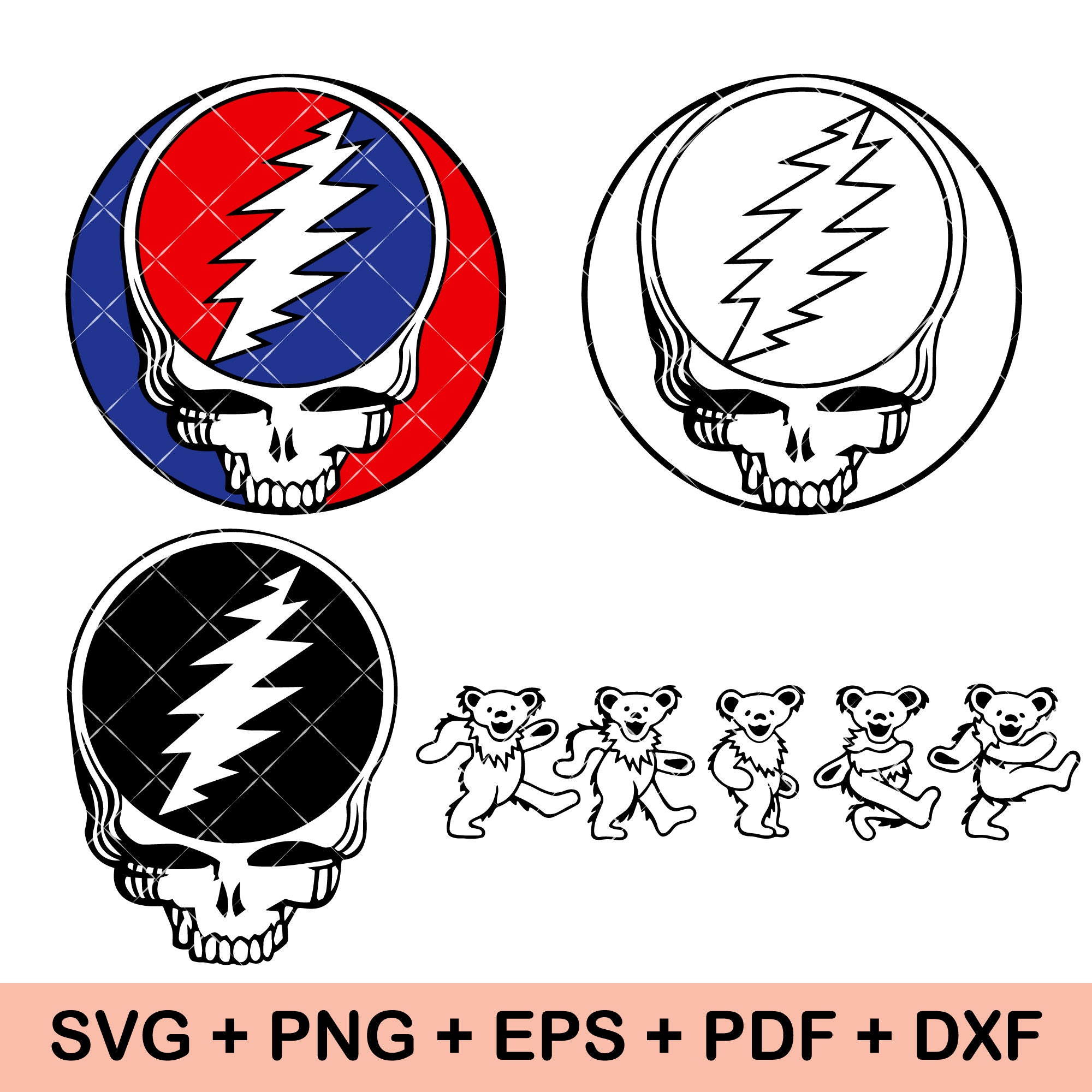 Grateful Dead Svg Dancing Bears Svg Sugar Skull Svg Vector - Etsy