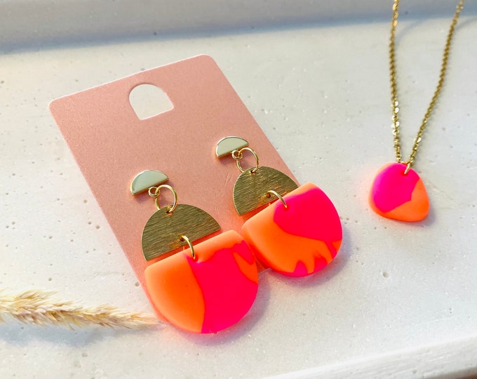 Neon Pink Semicircle Studs, Neon Pink Earrings, Everyday Earrings ...