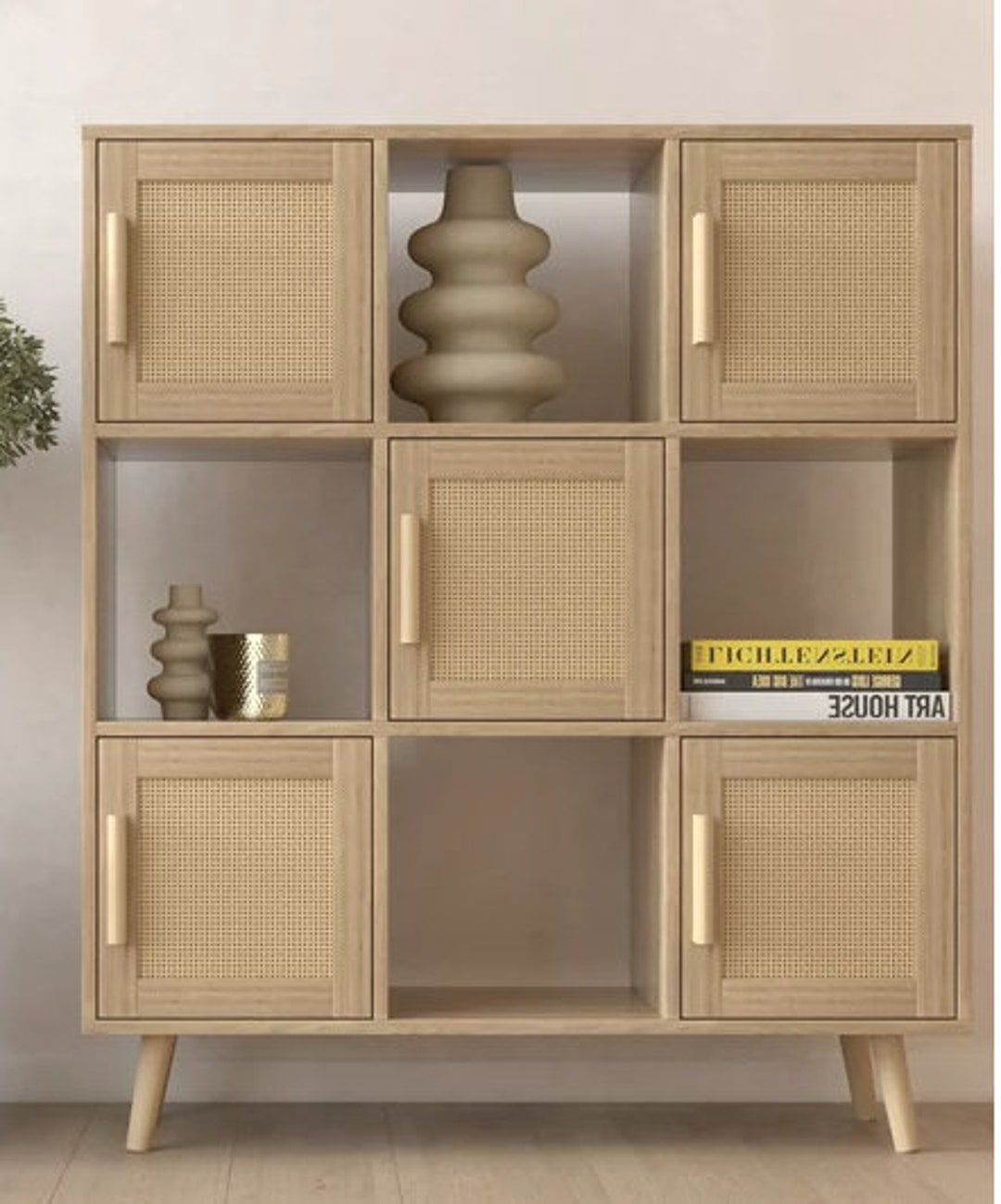Ktaxon Rattan Bookcase With Doors, Farmhouse Storage Cabinet, Free ...