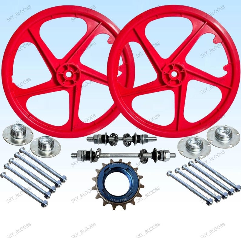 BMX Bicycle 20 PVC Sport Rim Complete RED Wheelset-hub Set Freewheel ...