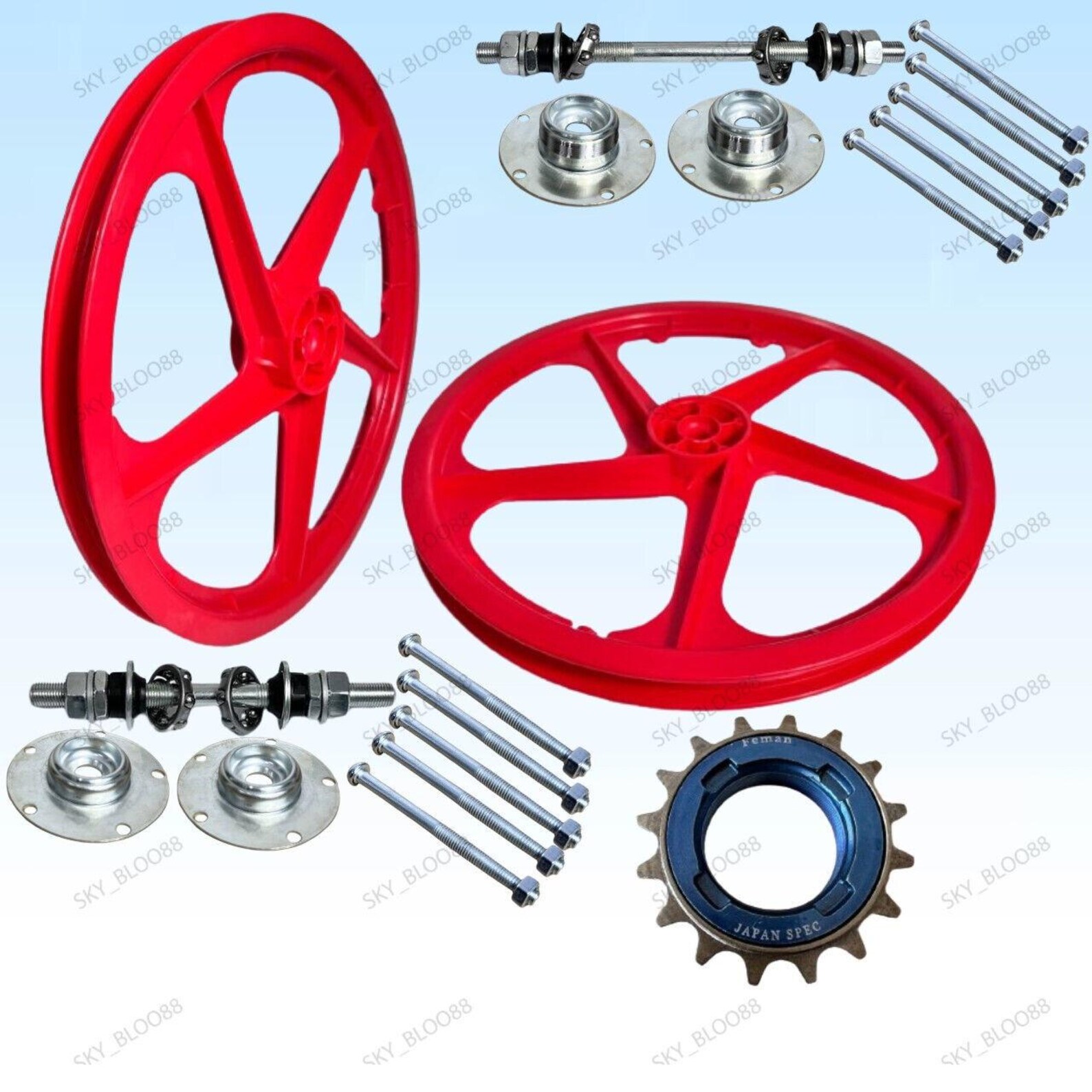 BMX Bicycle 20" PVC Sport Rim Complete (RED) Wheelset-hub Set- Freewheel 16T With Free Expedite ...