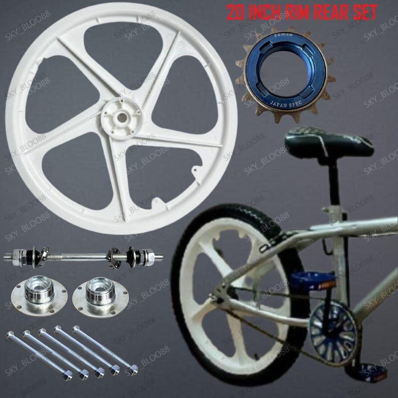 Rear Set Complete Bicycle 20" PVC Sport Rim ( WHITE ) Complete Wheelset ...