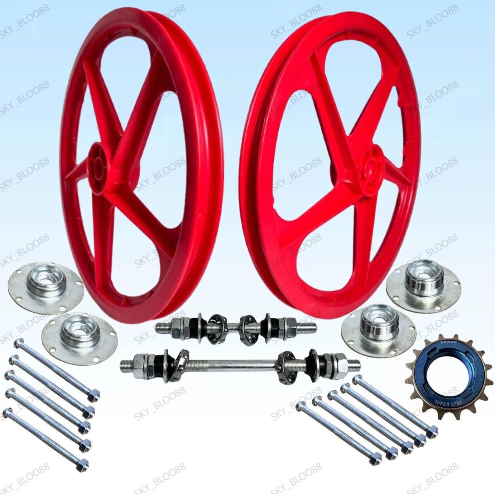 BMX Bicycle 20" PVC Sport Rim Complete (RED) Wheelset-hub Set- Freewheel 16T With Free Expedite ...