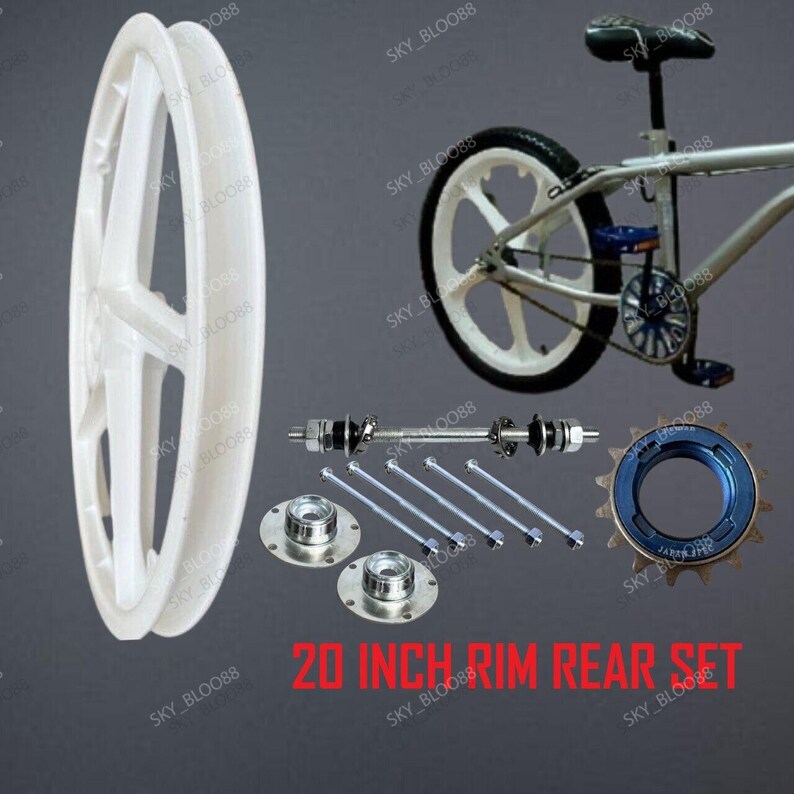 Rear Set Complete Bicycle 20" PVC Sport Rim ( WHITE ) Complete Wheelset ...