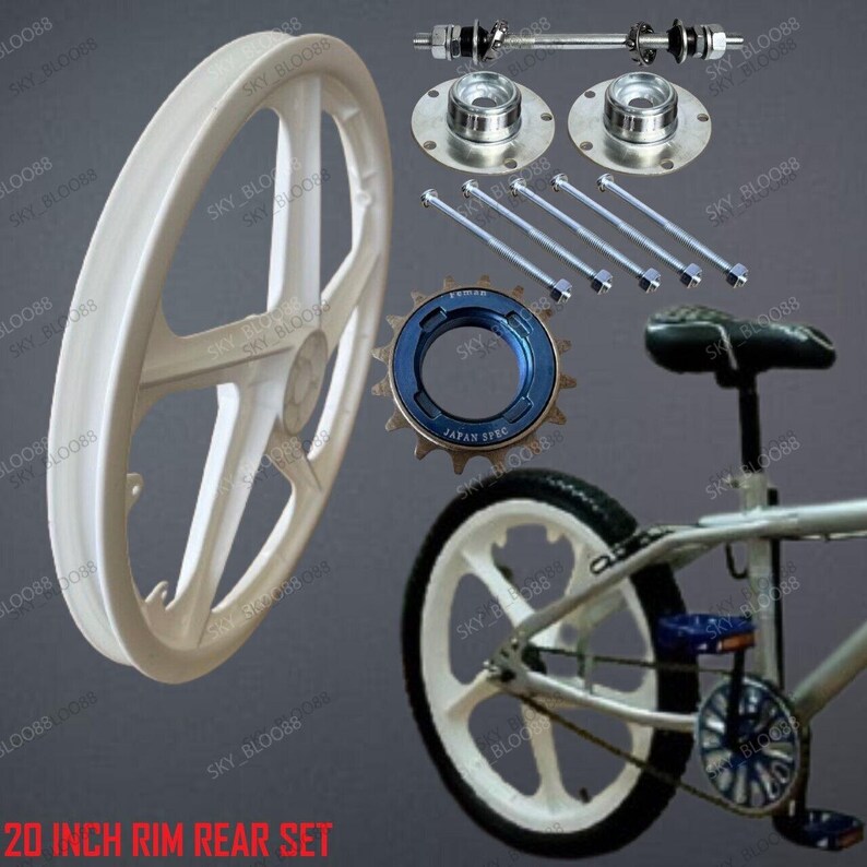 Rear Set Complete Bicycle 20" PVC Sport Rim ( WHITE ) Complete Wheelset ...
