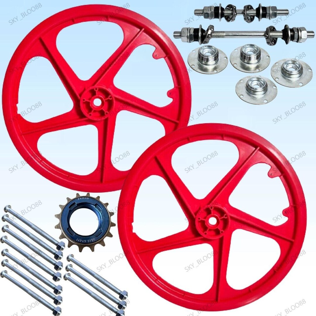 BMX Bicycle 20" PVC Sport Rim Complete (RED) Wheelset-hub Set- Freewheel 16T With Free Expedite ...