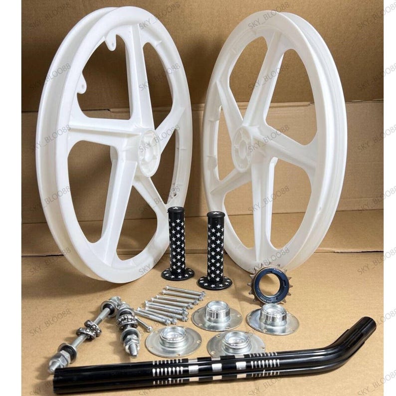 BMX Bicycle 20" PVC Sport Rim Complete (white) Wheel Set Hub Seat Post ...