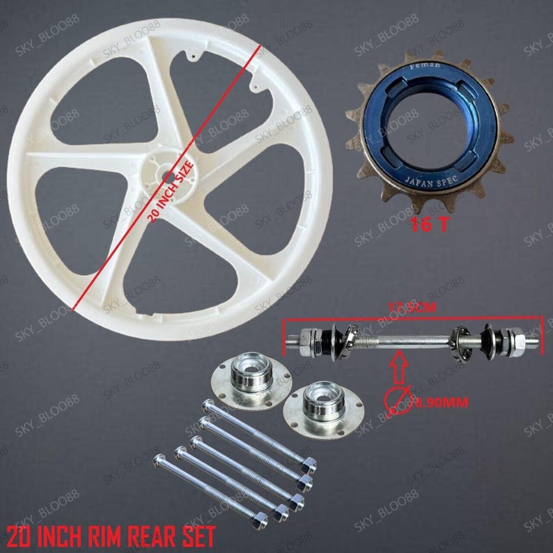 Rear Set Complete Bicycle 20" PVC Sport Rim ( WHITE ) Complete Wheelset ...