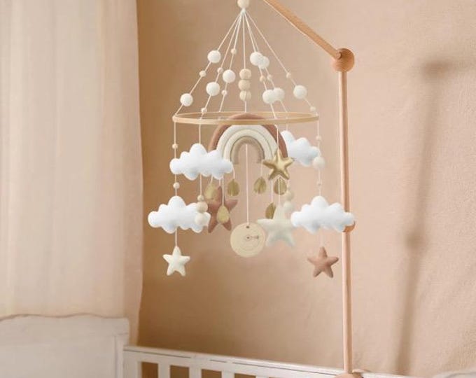 Beautiful Gender Neutral Rainbow Mobile for Crib With Clouds, Stars and ...