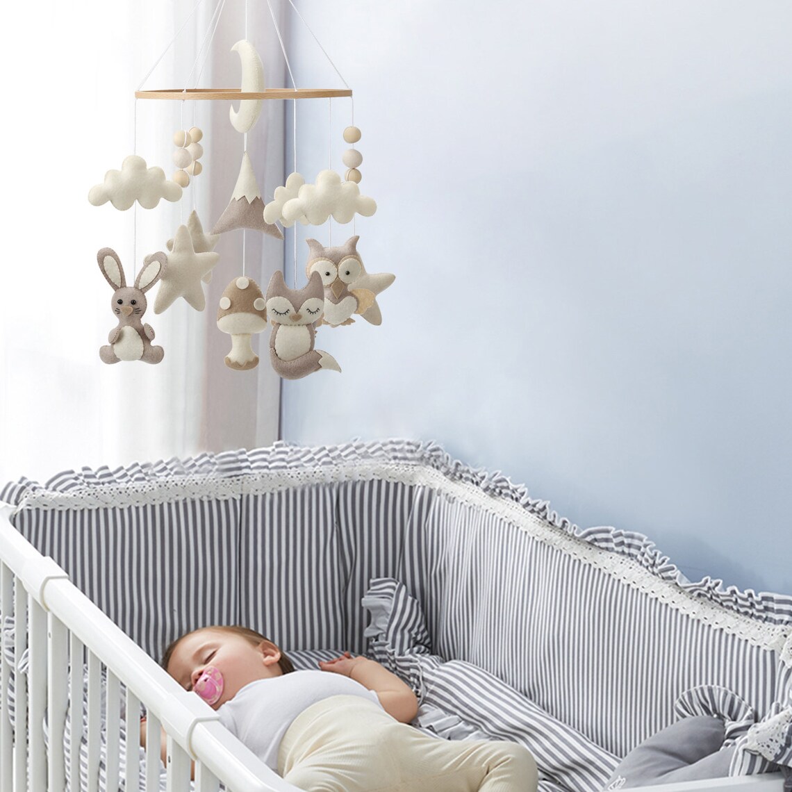 Neutral Baby Mobile Woodland Design in Soft Grey - Etsy