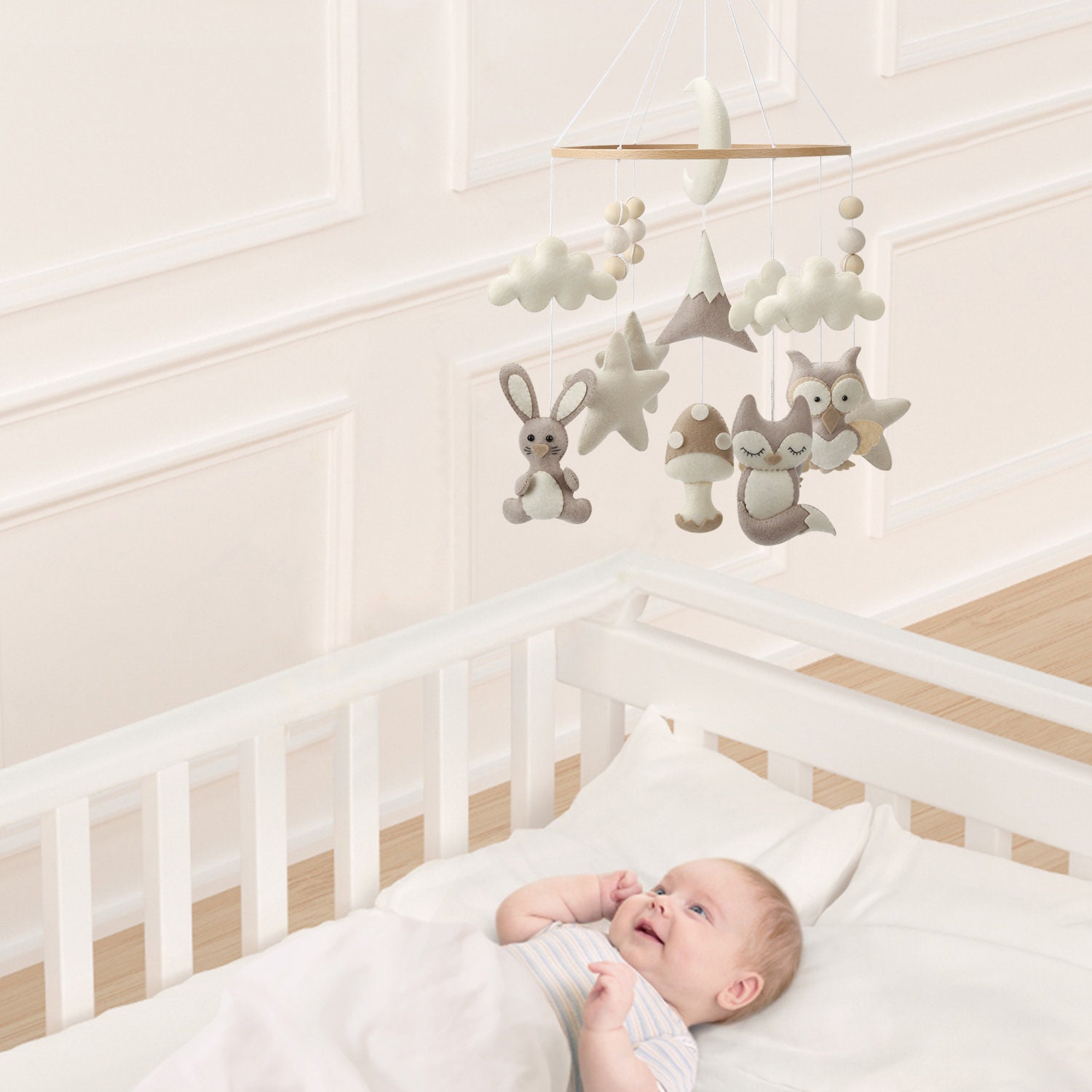 Neutral Baby Mobile Woodland Design in Soft Grey - Etsy