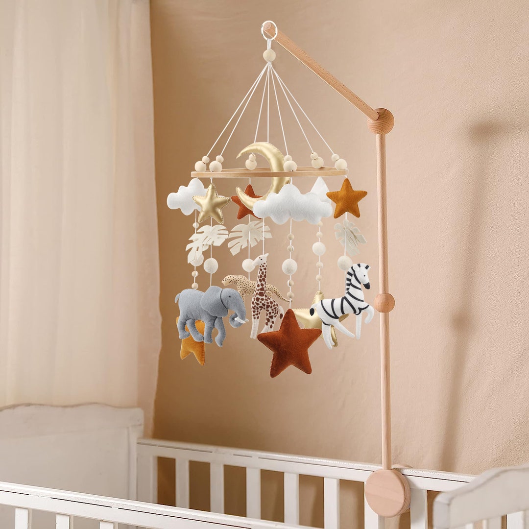 Safari Crib Mobile: Jungle Theme Nursery Crib Mobile With Brown Stars ...