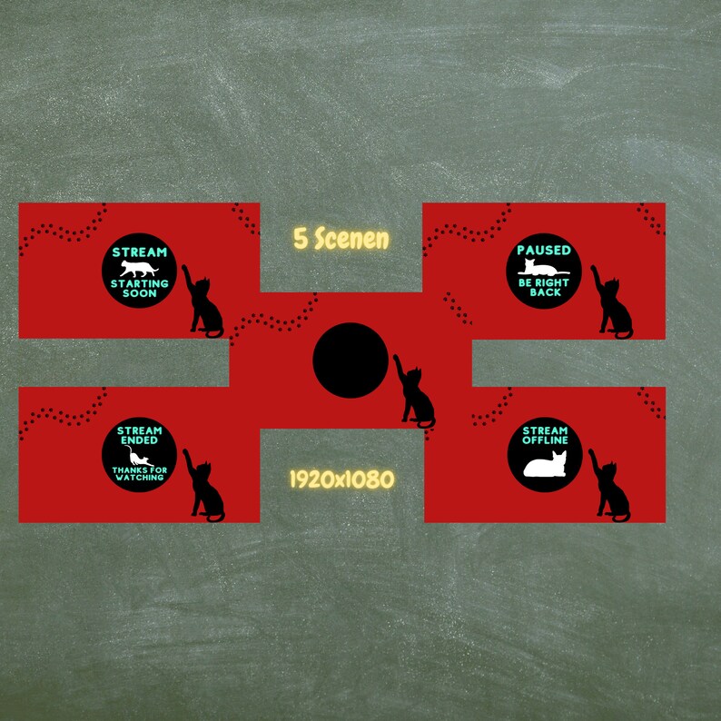 Stream Overlay Red Cat Theme, Unique Twitch Overlay, Creative Streamer ...