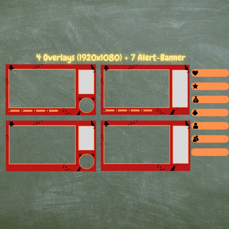 Stream Overlay Red Cat Theme, Unique Twitch Overlay, Creative Streamer ...