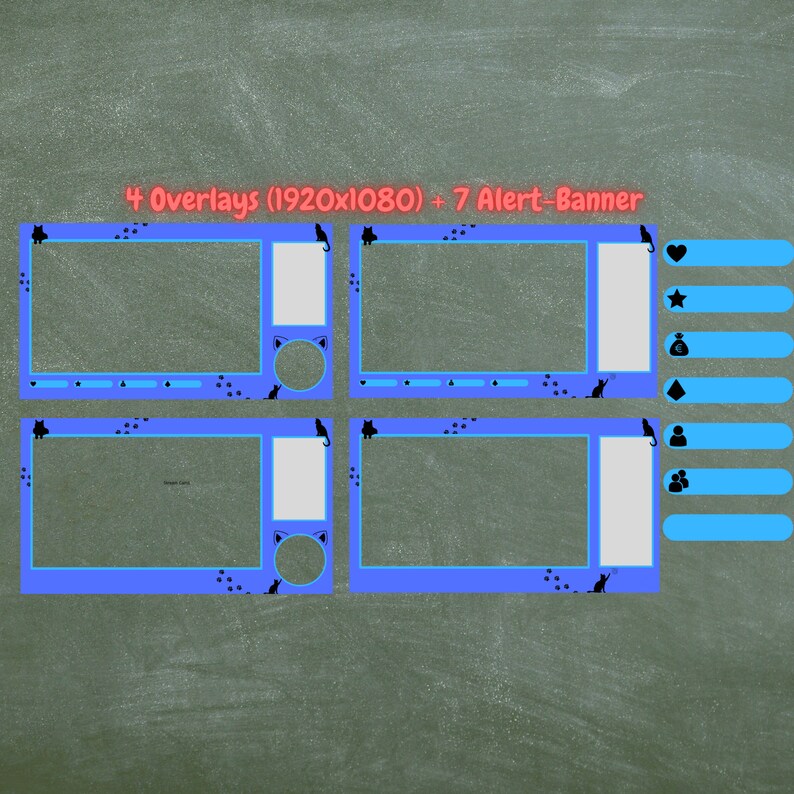 Stream Overlay Blue Cat Theme, Unique Twitch Overlay, Creative Streamer ...