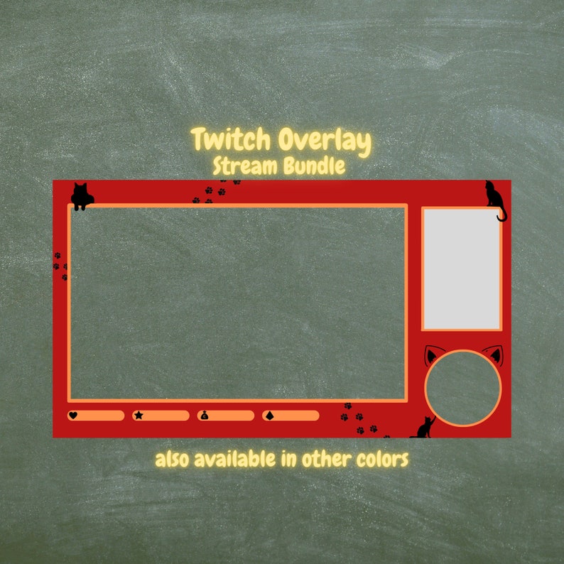 Stream Overlay Red Cat Theme, Unique Twitch Overlay, Creative Streamer ...