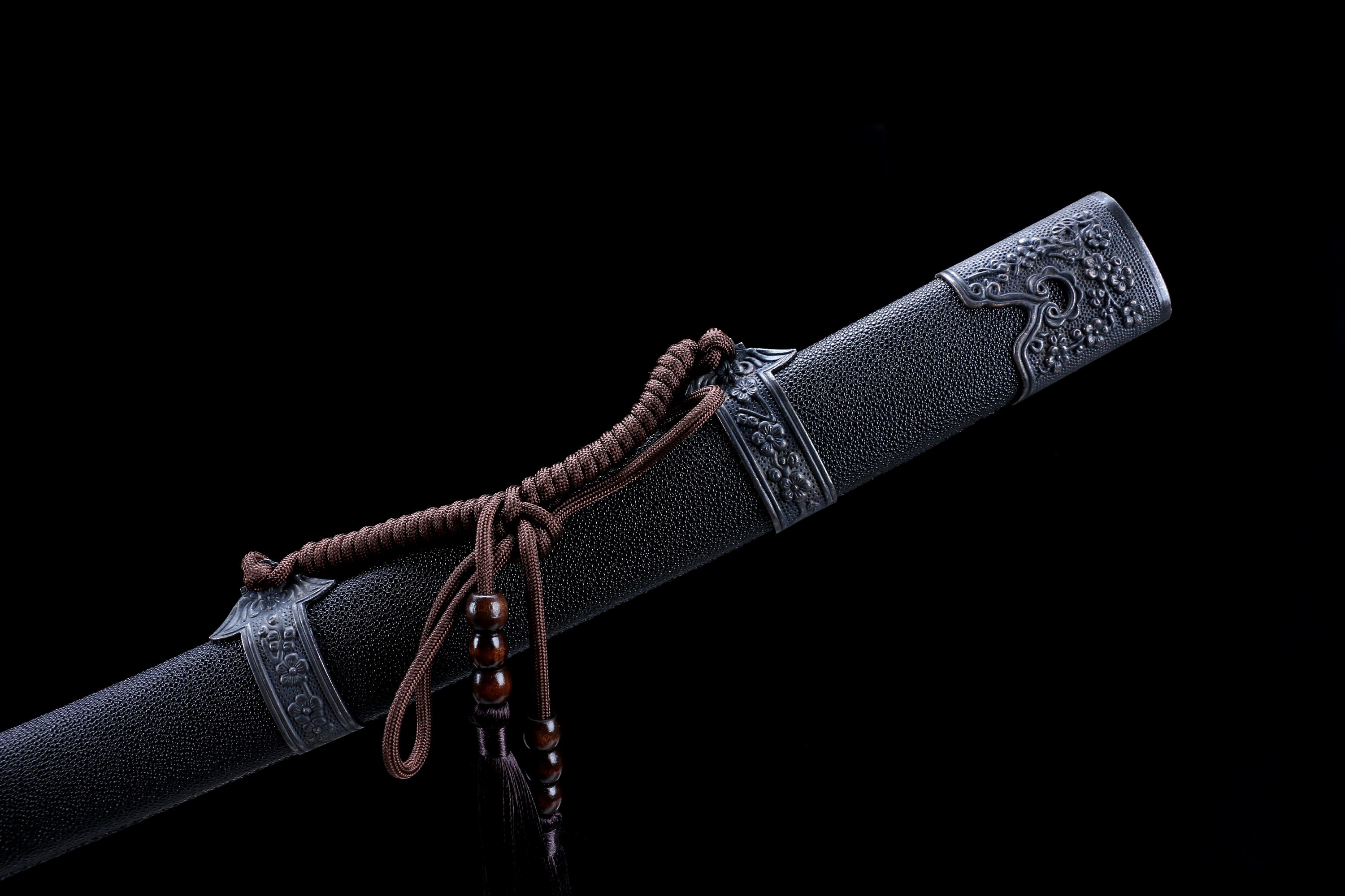 Black Solid Wood Sheath Samurai Sword,copper Tsuba Katana,baked Black Blade,japan Handmade ...